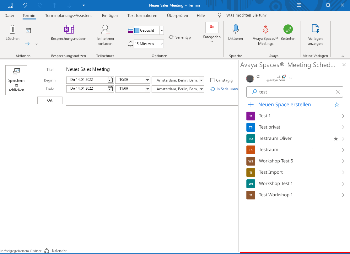 Microsoft Outlook Add-on - Avaya Spaces Meeting Planer | Ein Ereignis ...